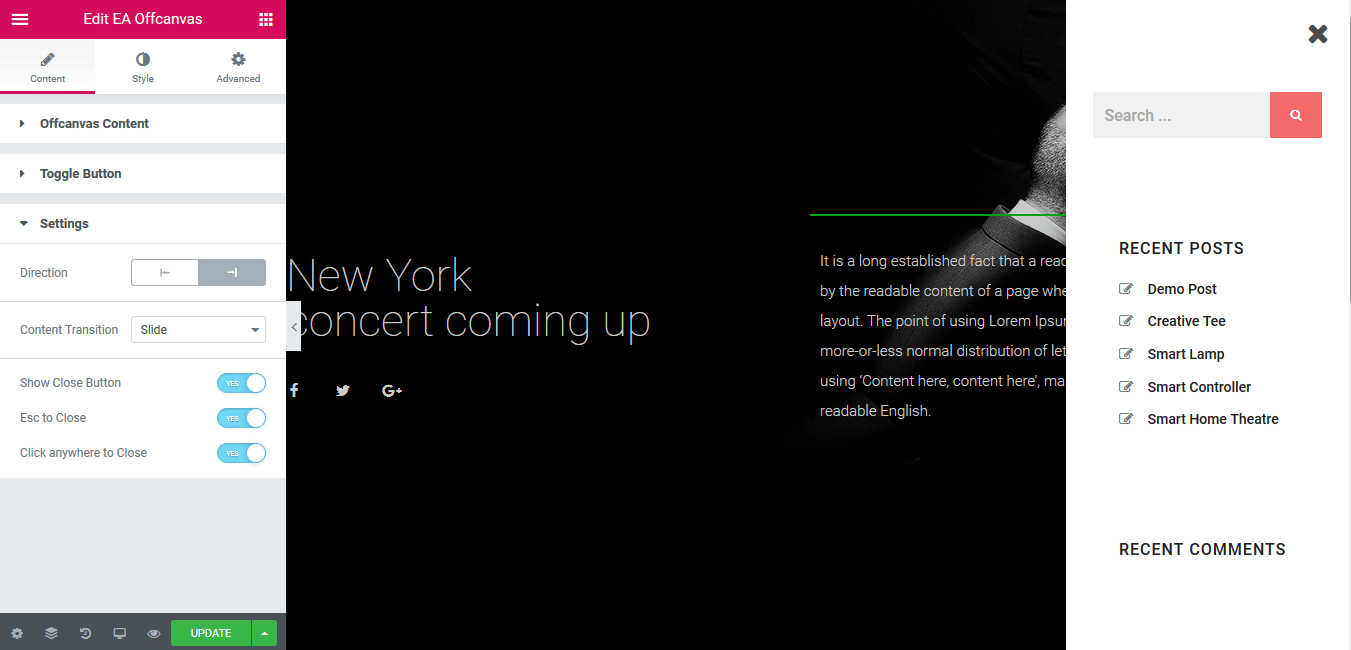 Essential Addons For Elementor | Offcanvas Content Elements