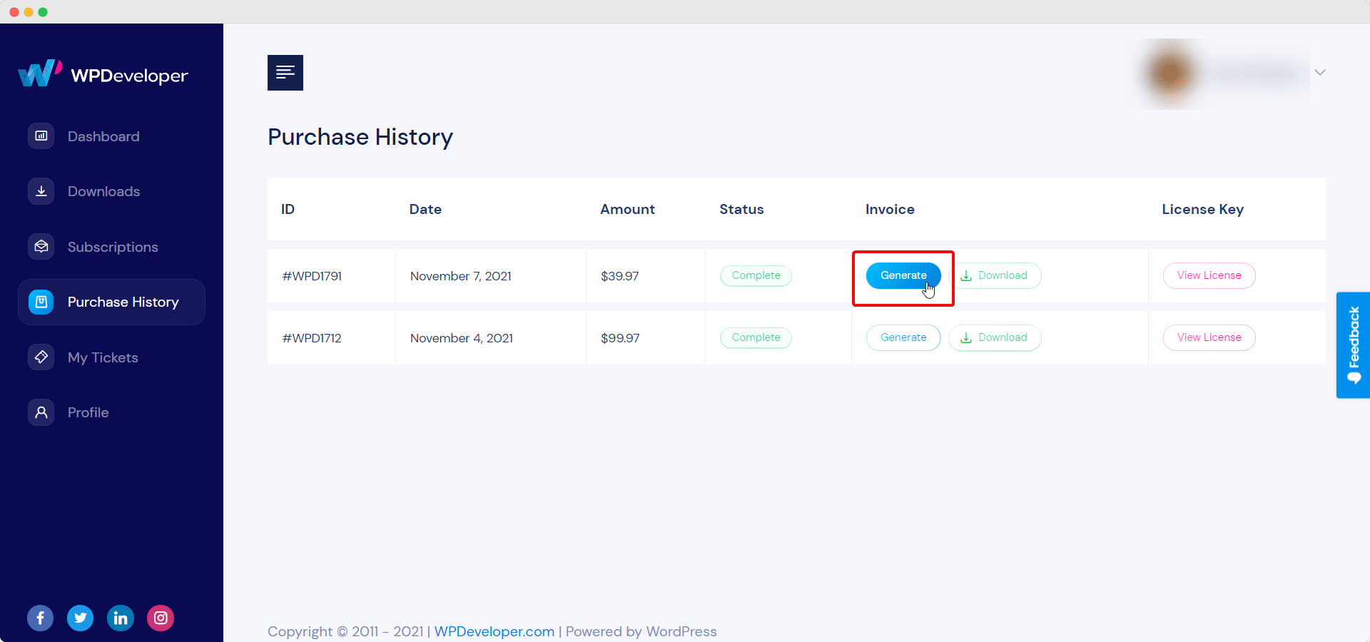 Purchase History | Essential Addons for Elementor