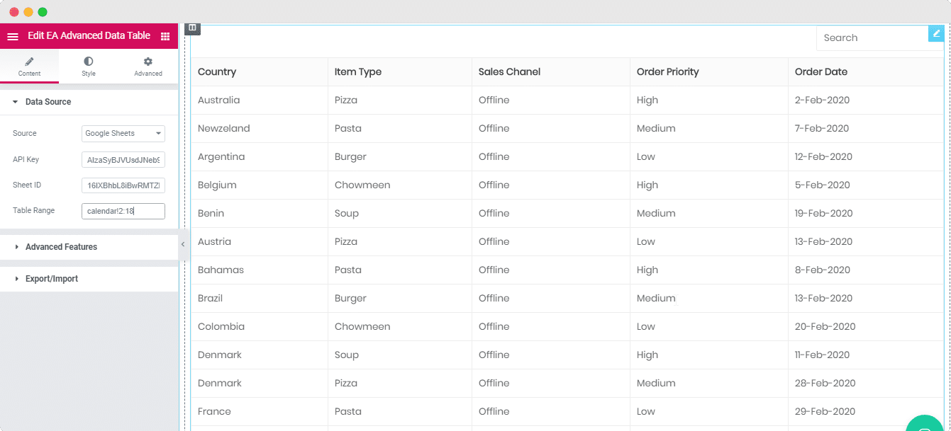 EA for Elementor Advanced Data Table: Google Sheet, TablePress & NinjaTables Integrations ...