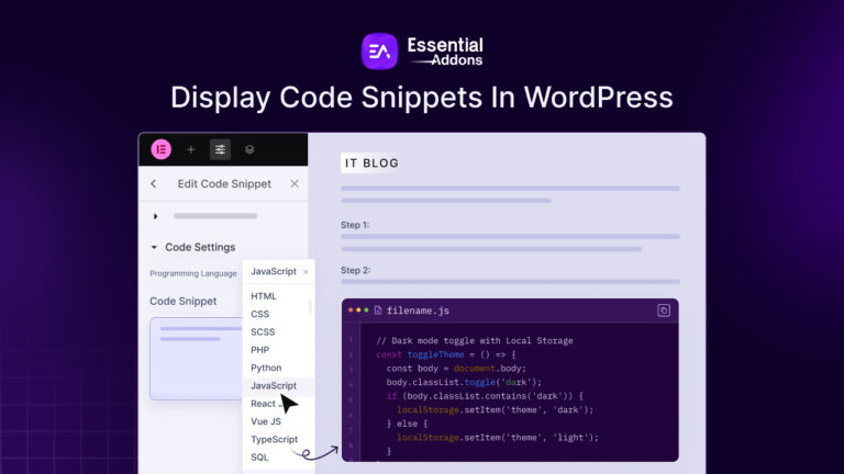 How to Display Code Snippet in WordPress Using Essential Addons ...